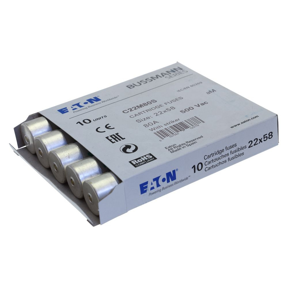 EATON C22M80S Fuse-link, LV, 80 A, AC 500 V, 22 x 58 mm, aM,
